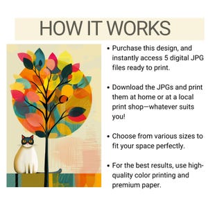 Cat and Colorful Tree Poster, Digital Illustration Print, Printable ...