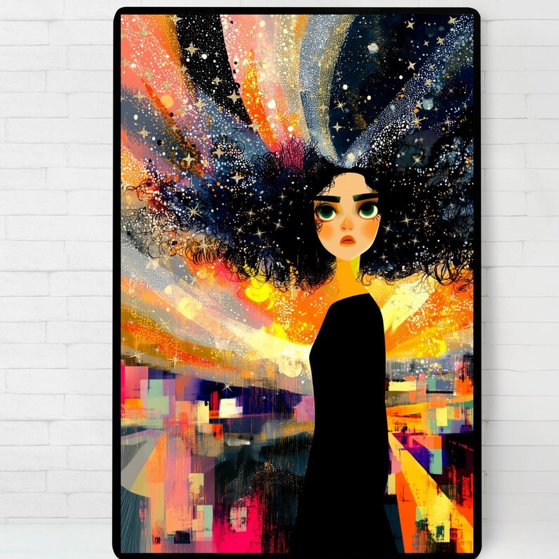 Cosmic Dreams: Abstract Woman Portrait Digital Art Print Poster ...