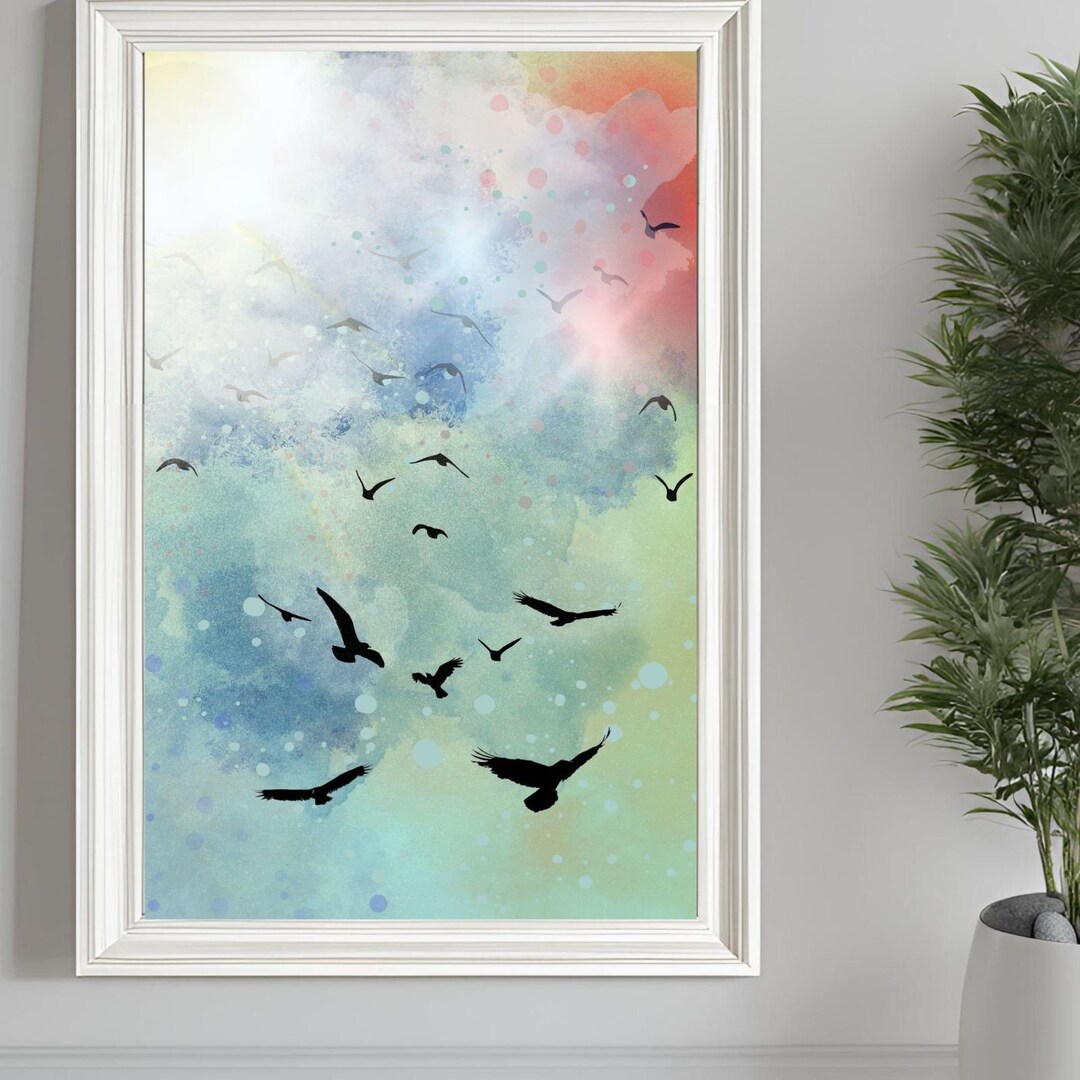 Sky and Birds Poster, Colorful Sky Poster, Flying Birds Art, Unique ...