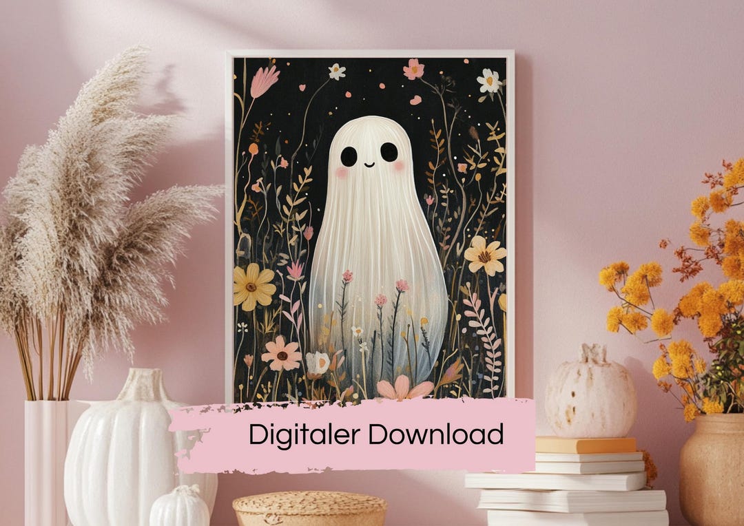 Halloween Friendly Ghost | A4 Poster Wall Art | Cute Ghost Design With ...