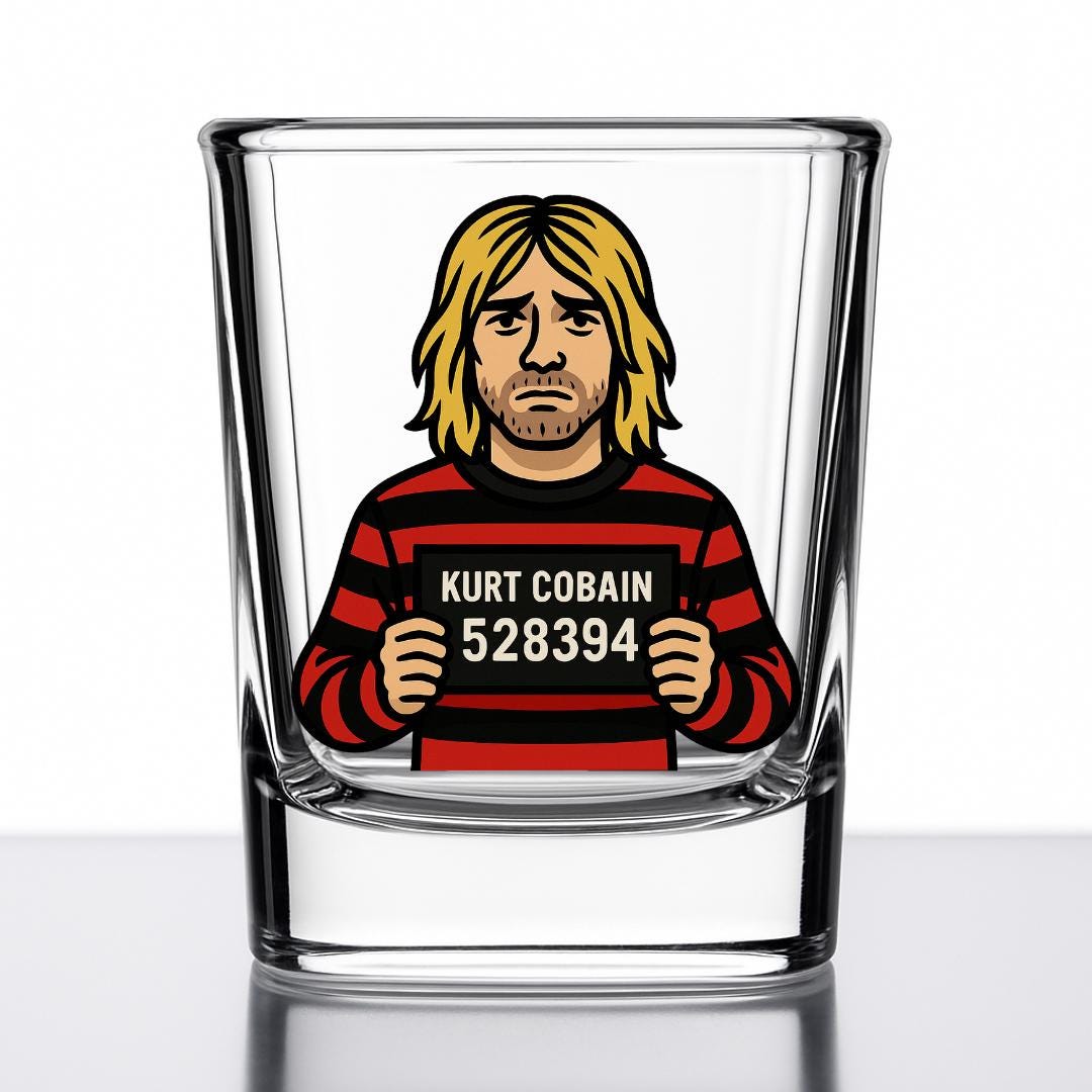 Kurt Cobain Shot Glass – Funny Cartoon Mugshot Gift – Grunge Music ...