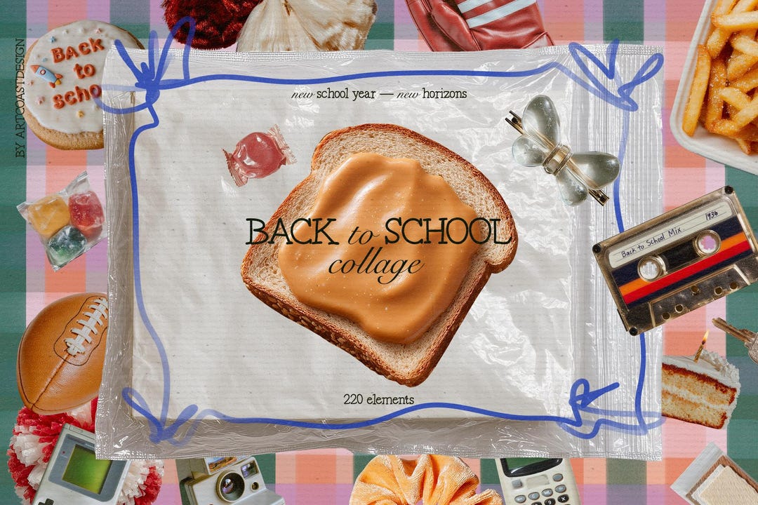 Back to School Collage Bundle 220 PNG Cutouts, Seamless Papers, Retro ...