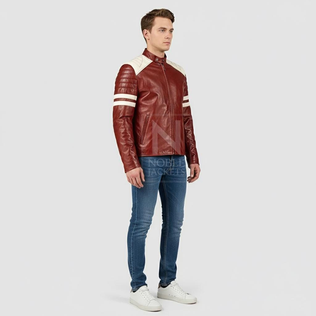 Fight Club Tyler Durden Red Leather Jacket: Sheepskin Biker Style - Etsy