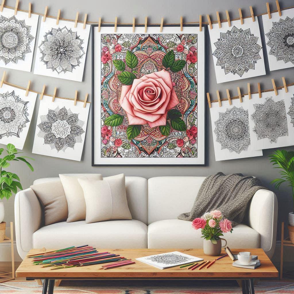 90+ Floral Rose Mandala Coloring Pages Adult Coloring Book Relaxation ...