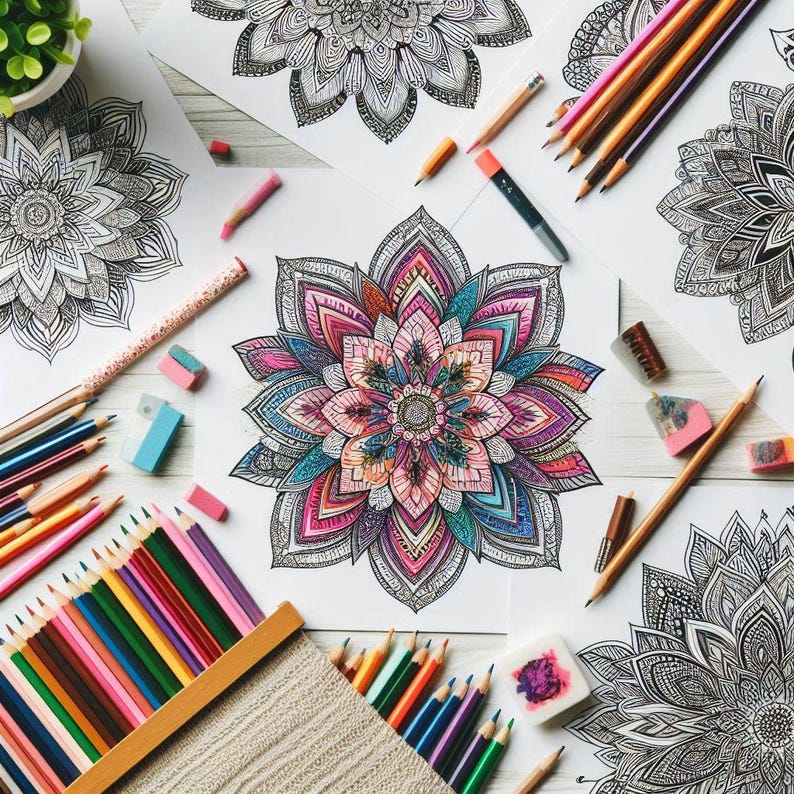 130+ Floral Rose Mandala Coloring Pages Printable Adult Coloring Book ...
