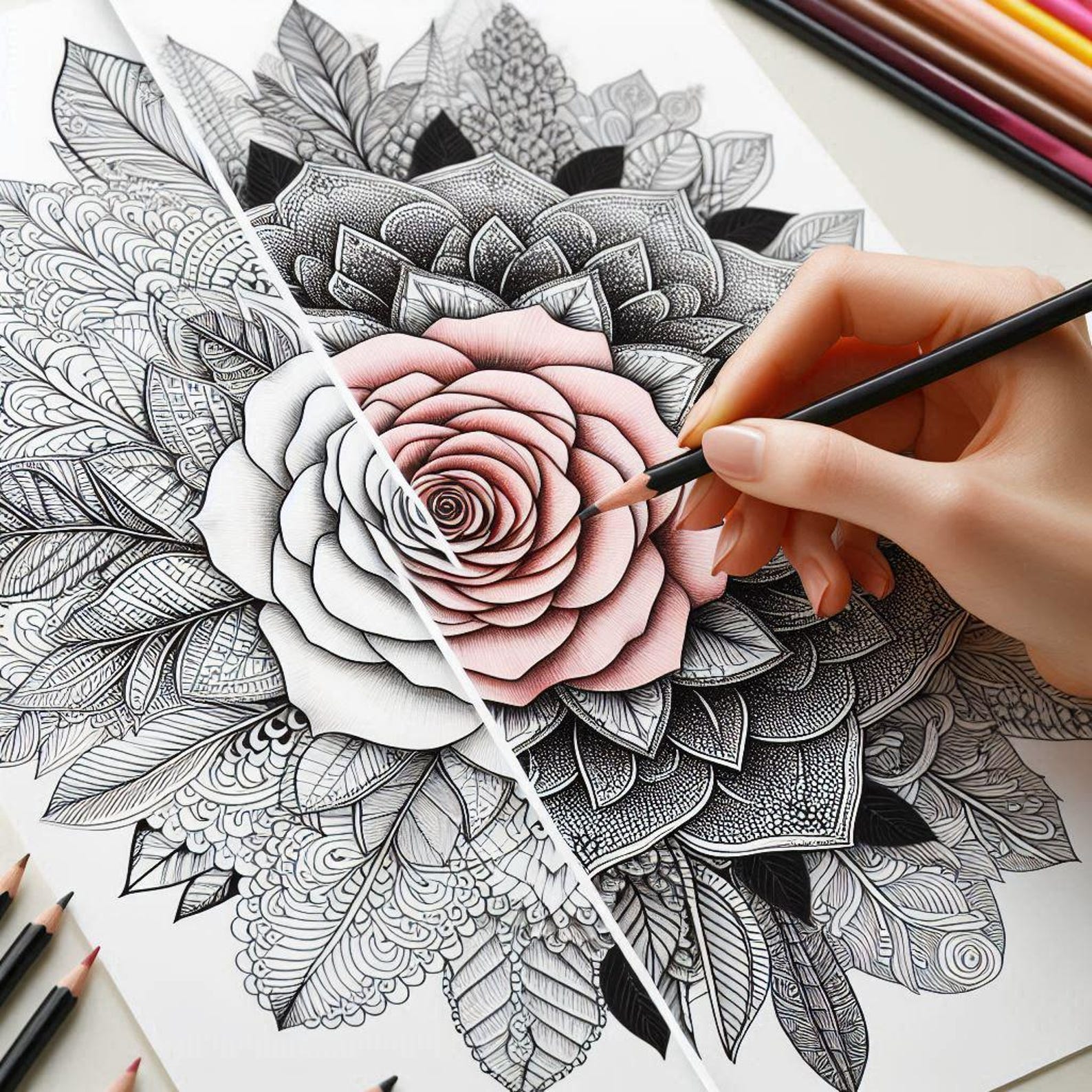 130+ Floral Rose Mandala Coloring Pages Printable Adult Coloring Book ...