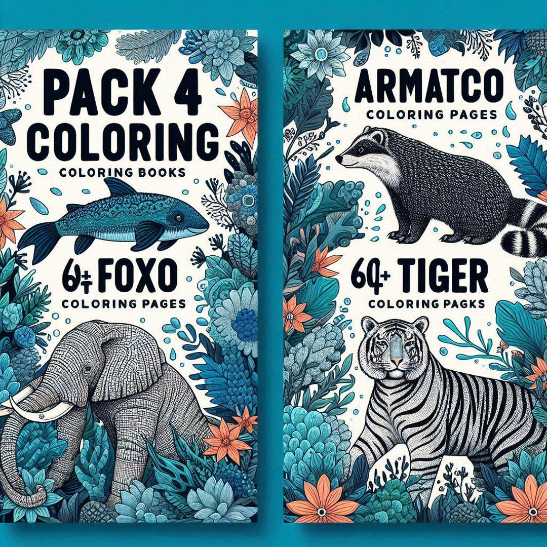 Preschool Animal Coloring Book Bundle: Anteater, Fox, Armadillo, Baboon ...