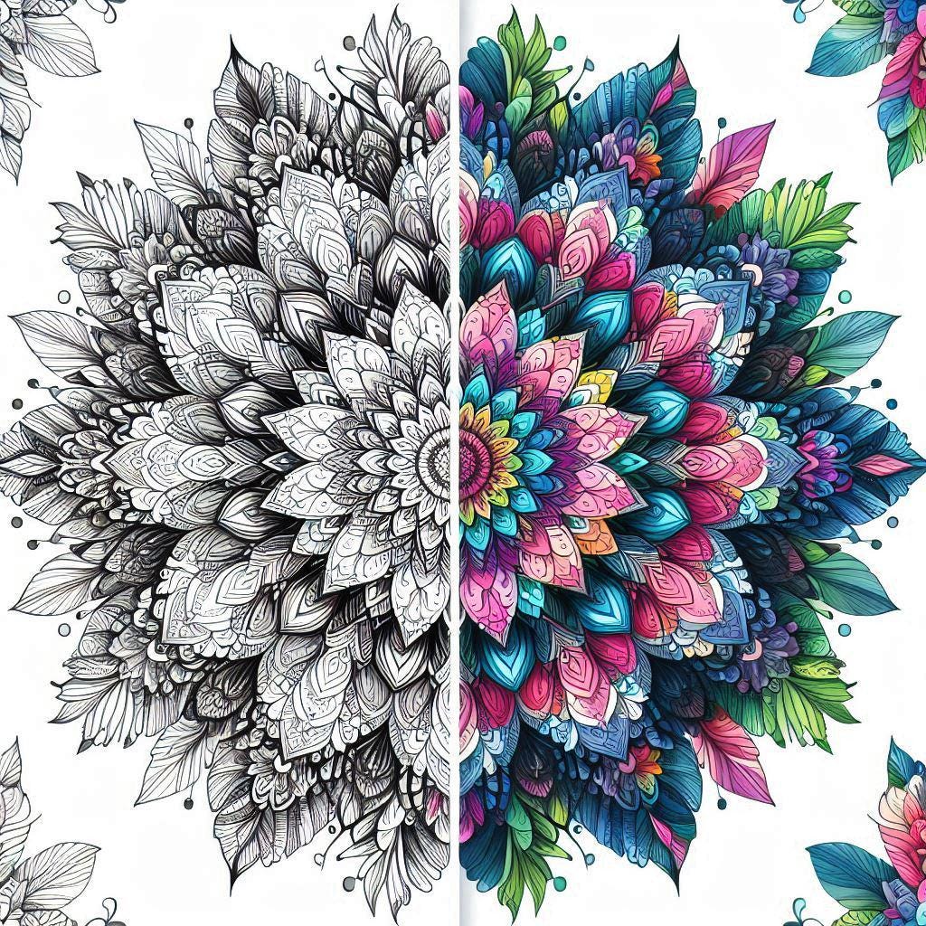 130+ Floral Rose Mandala Coloring Pages Printable Adult Coloring Book ...