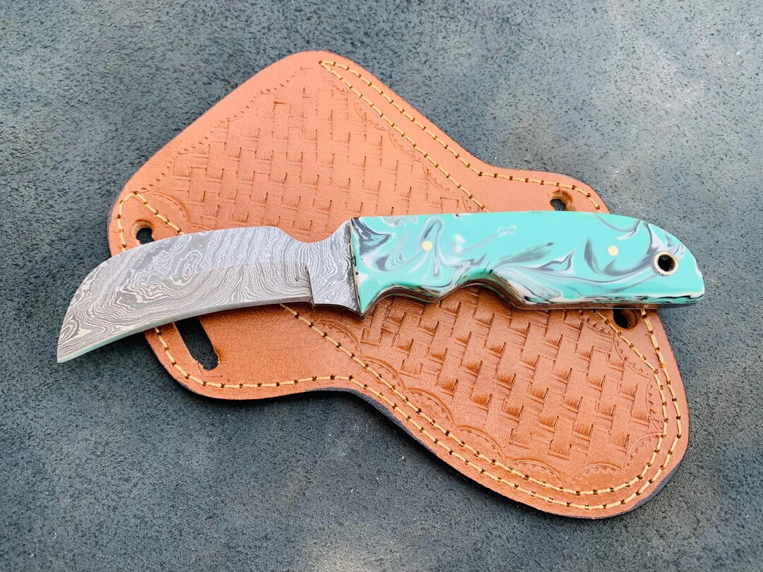 Handmade Cowboy Hawkbill Knife in Damascus Steel - Etsy