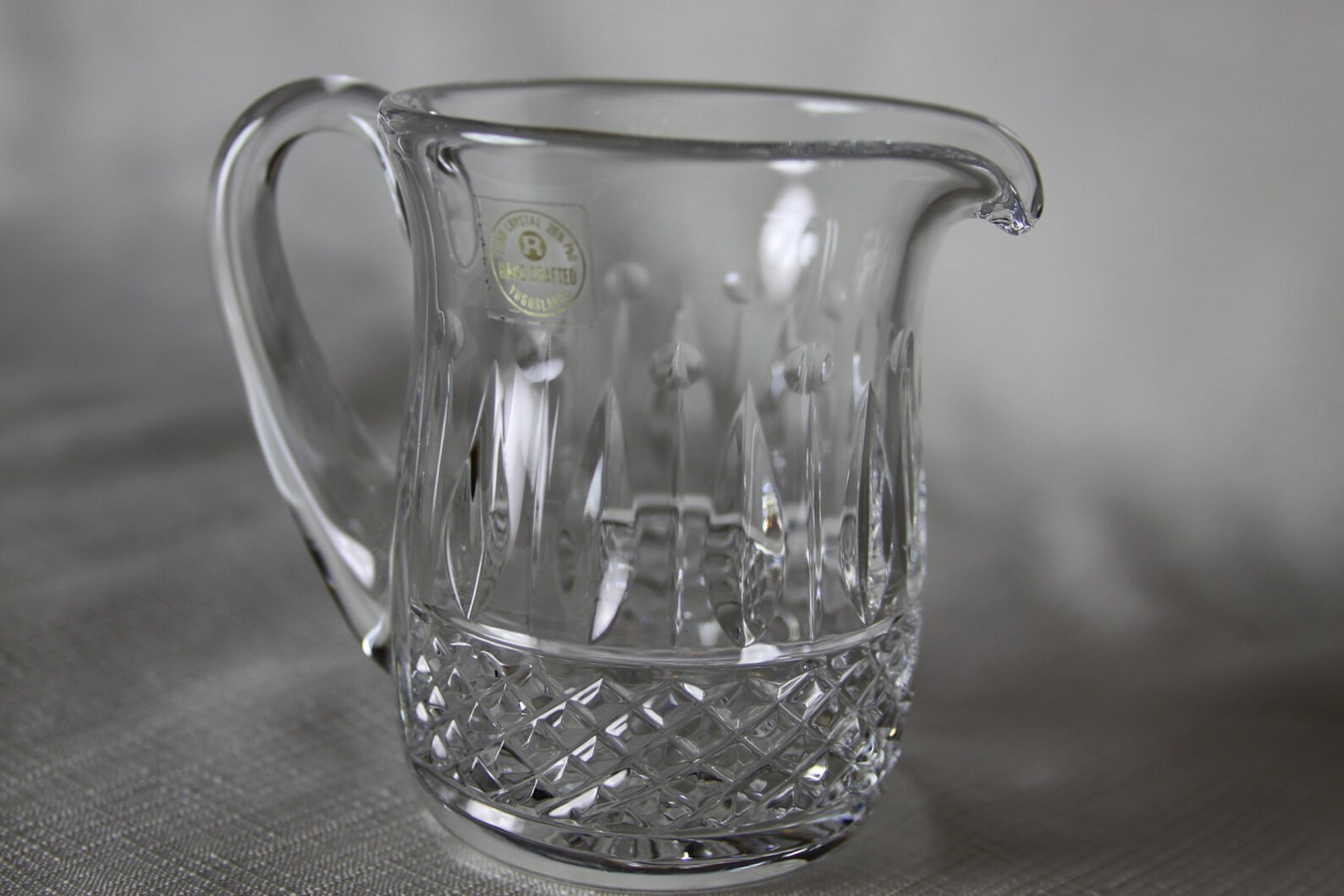Lead Crystal Pitcher Hand Crafted Yugoslavia Decorative Creamer Sparkly ...