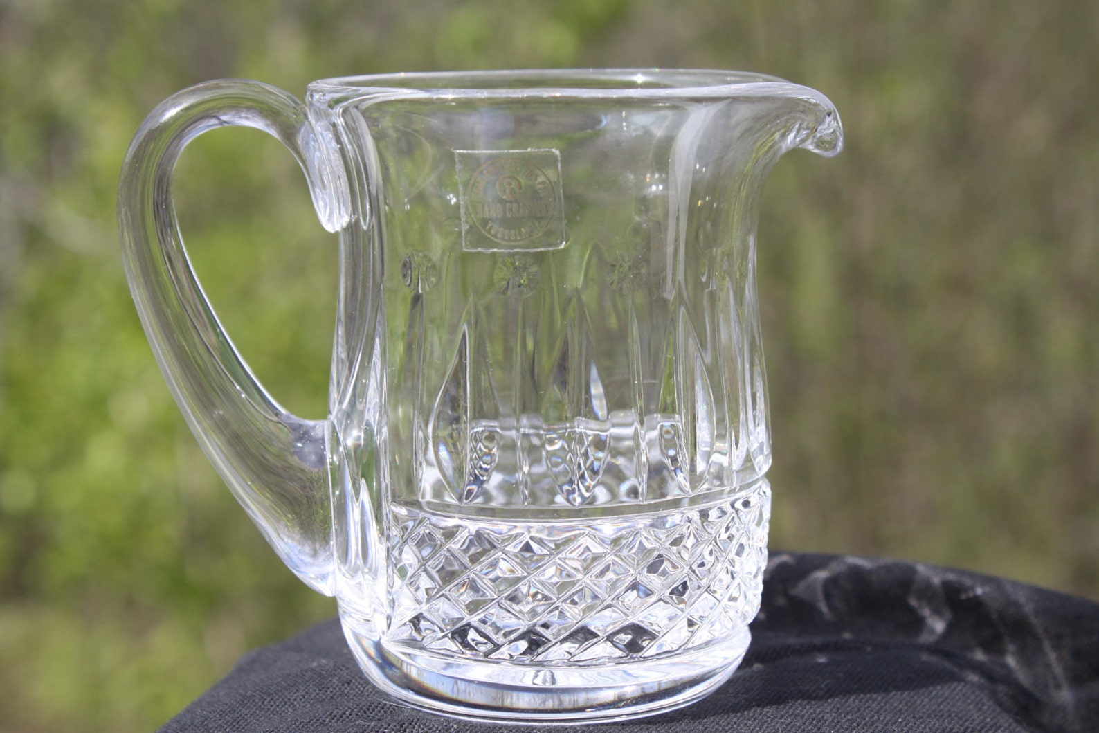 Lead Crystal Pitcher Hand Crafted Yugoslavia Decorative Creamer Sparkly ...