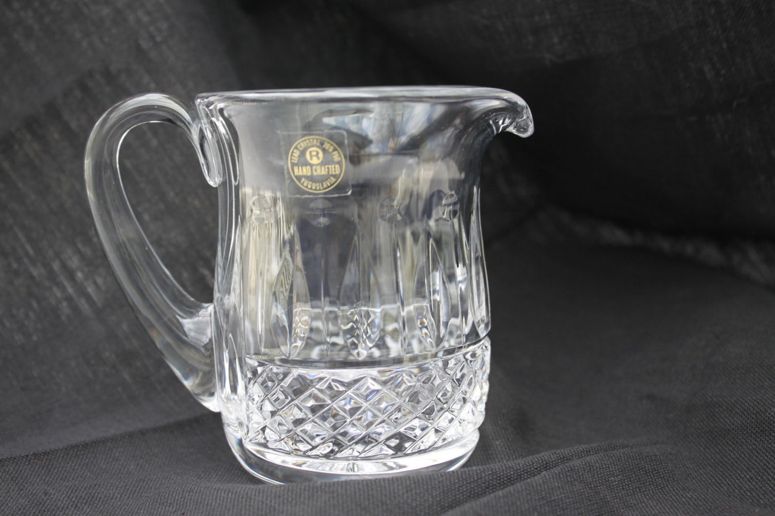 Lead Crystal Pitcher Hand Crafted Yugoslavia Decorative Creamer Sparkly ...