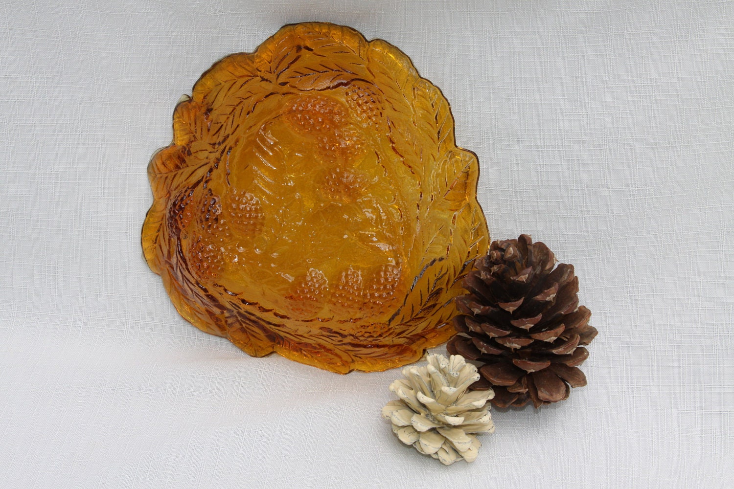 Amber Autumn Berry Bowl With Raised Motif of Leaves and Berries Perfect ...