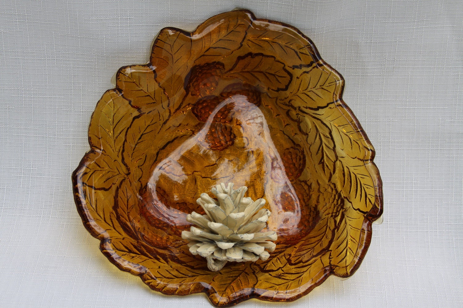 Amber Autumn Berry Bowl With Raised Motif of Leaves and Berries Perfect ...
