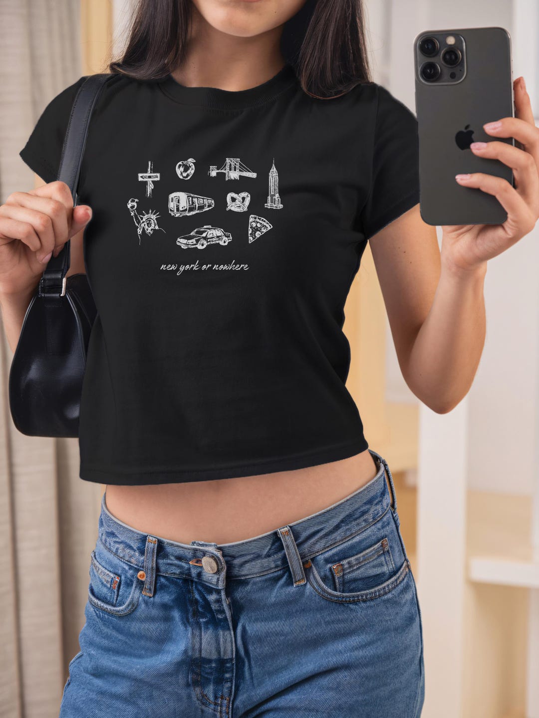 Patchwork Style New York or Nowhere Baby Tee Shirt, Souvenir Tee ...