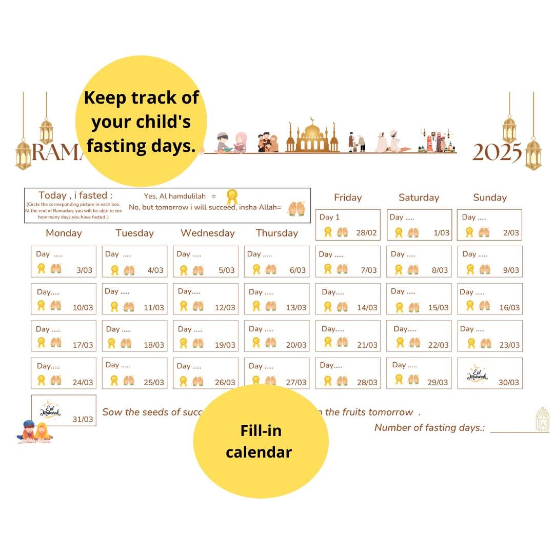 Ramadan Calendar for Kids in English to Completefollow Ramadana4 ...