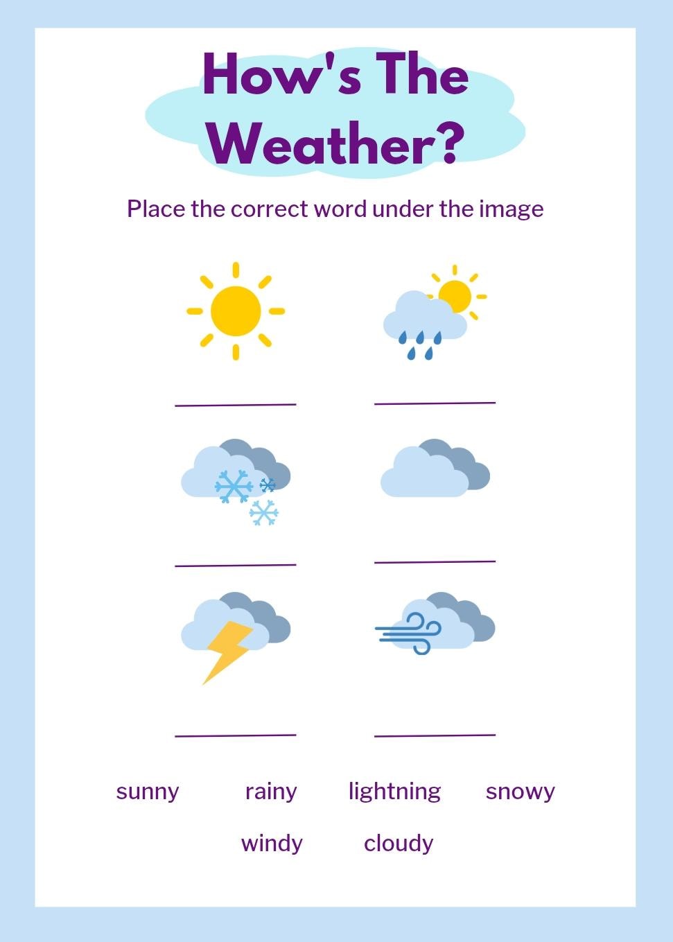 Weather Sheets for Children's Knowledge. - Etsy