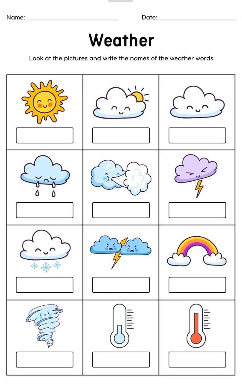 Weather Sheets for Children's Knowledge. - Etsy