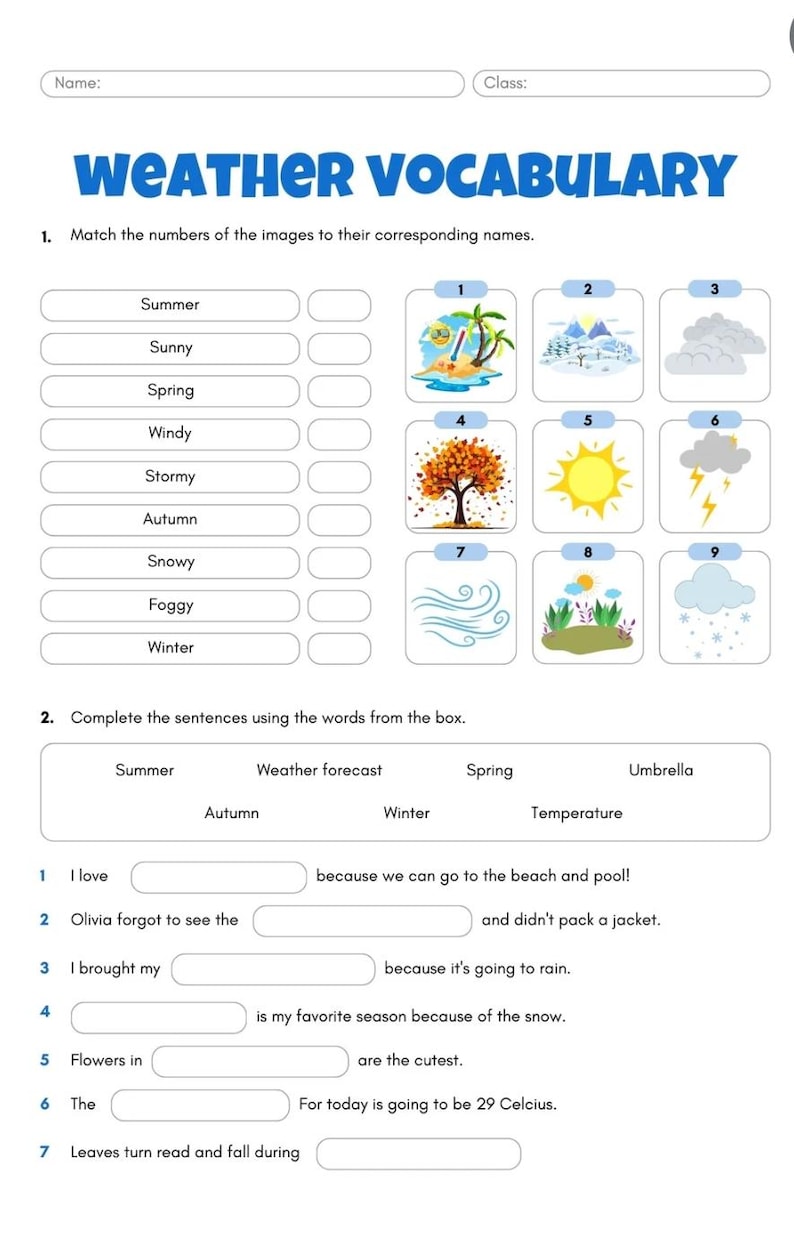 Weather Sheets for Children's Knowledge. - Etsy