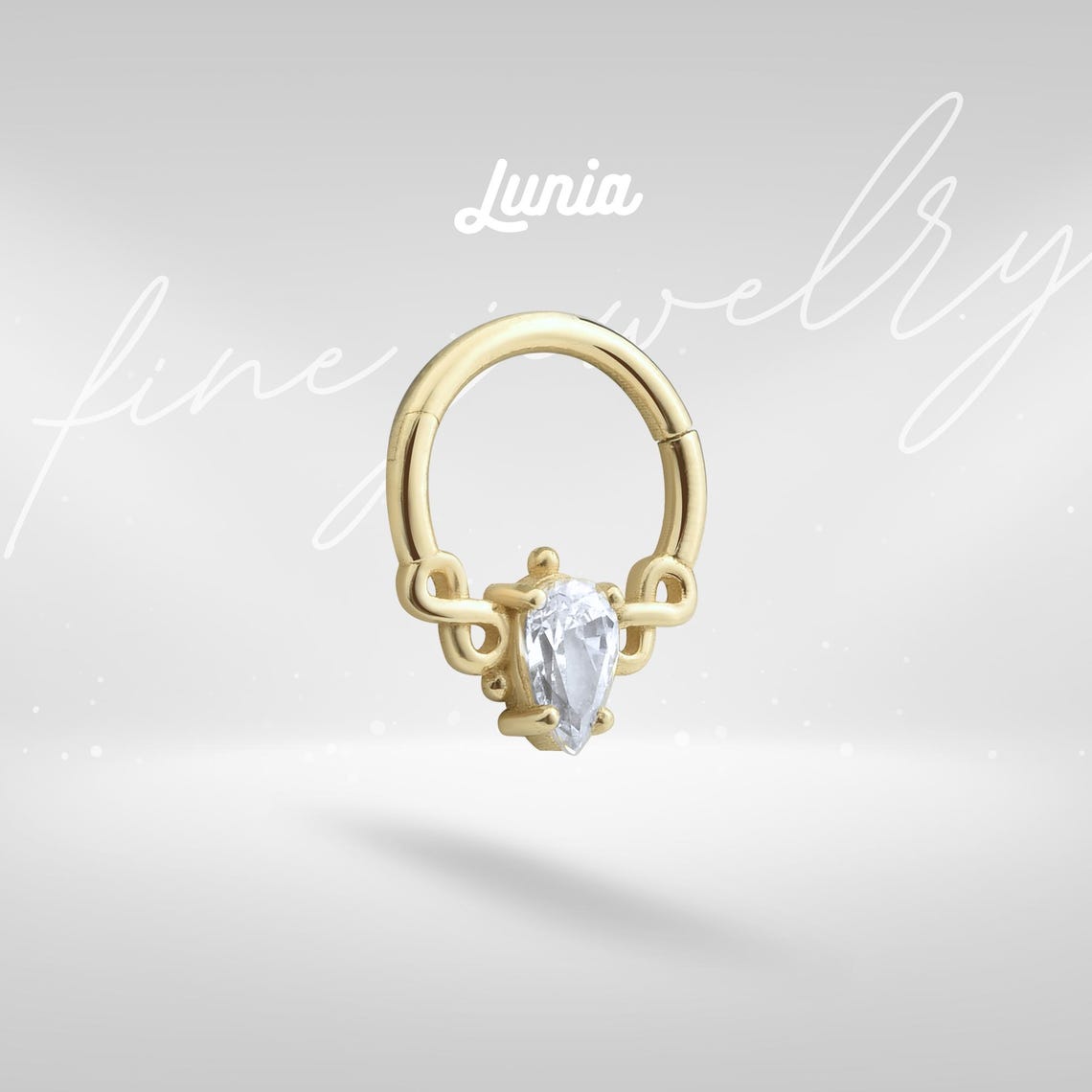 14K Solid Gold CZ Infinity Stone Hoop Earring Helix Nose Forward Conch ...