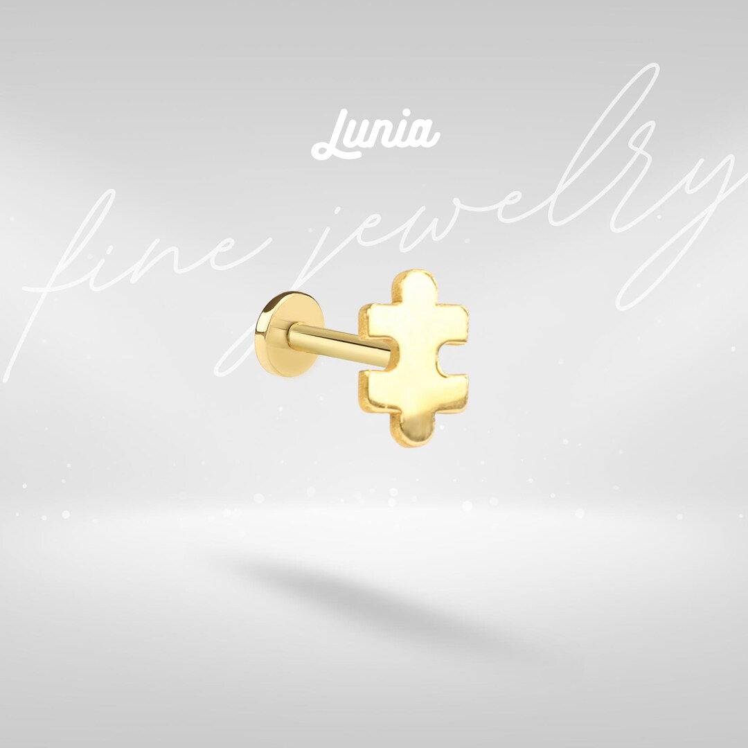 14K Gold Puzzle Flatback Ear Piercing Helix Tragus Cartilage Lobe ...