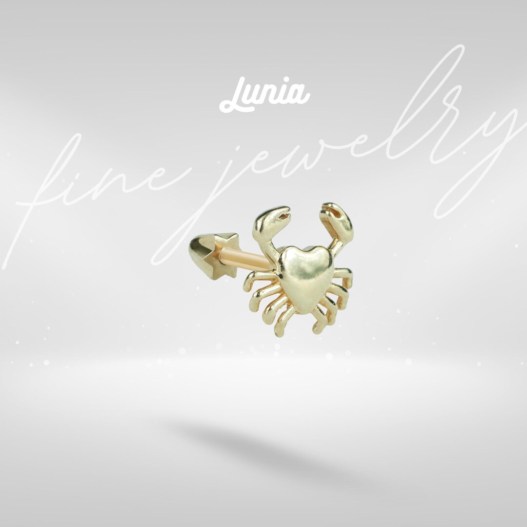 14K Gold Crab Flat Back Earring Cancer Helix Tragus Piercing Cartilage ...