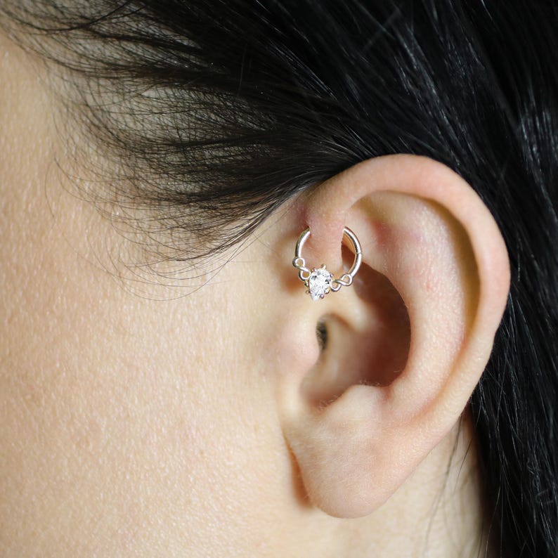 14K Solid Gold CZ Infinity Stone Hoop Earring Helix Nose Forward Conch ...