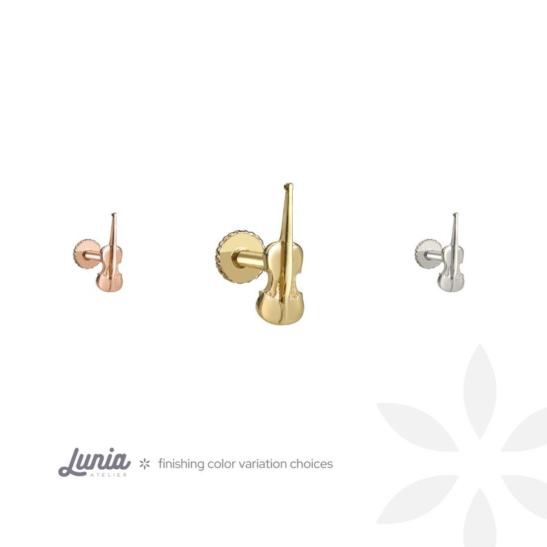 14K Real Solid Gold Violin Cartilage Daith Helix Tragus Conch Rook Snug ...