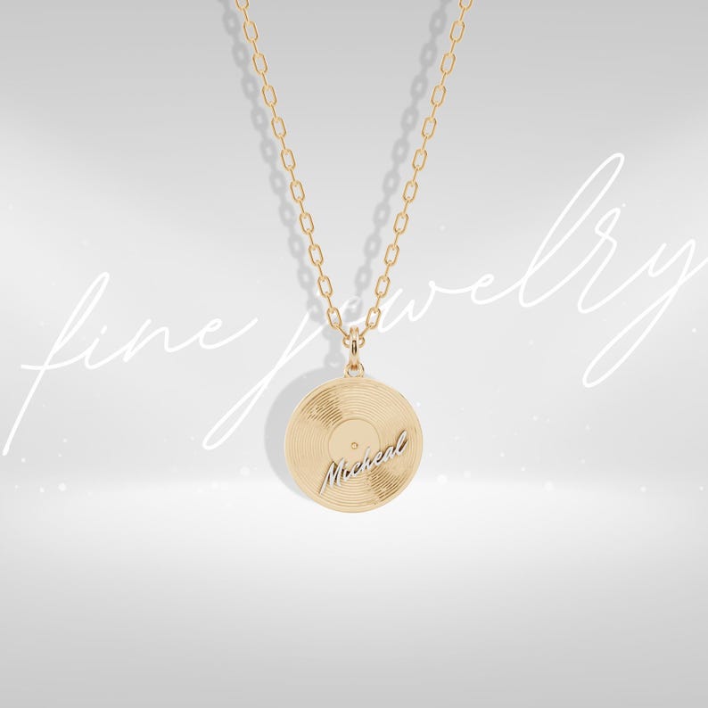 14K Gold Vinyl Album Music Name Custom Necklace Personalized Silver - Etsy
