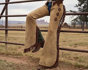 Women's Handmade Cowgirl Chaps | Genuine Buckskin Suede Leather Pants ...