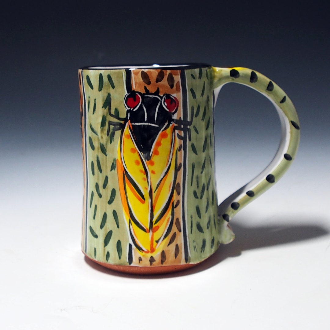 Red Eye Cicada Insects Large Pottery Coffee or Tea Mug Handmade ...