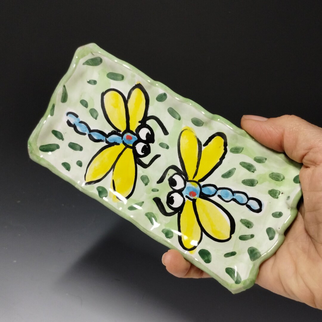 Handmade Dragonfly Pottery Dish: Majolica Ceramic Spoon Rest - Etsy