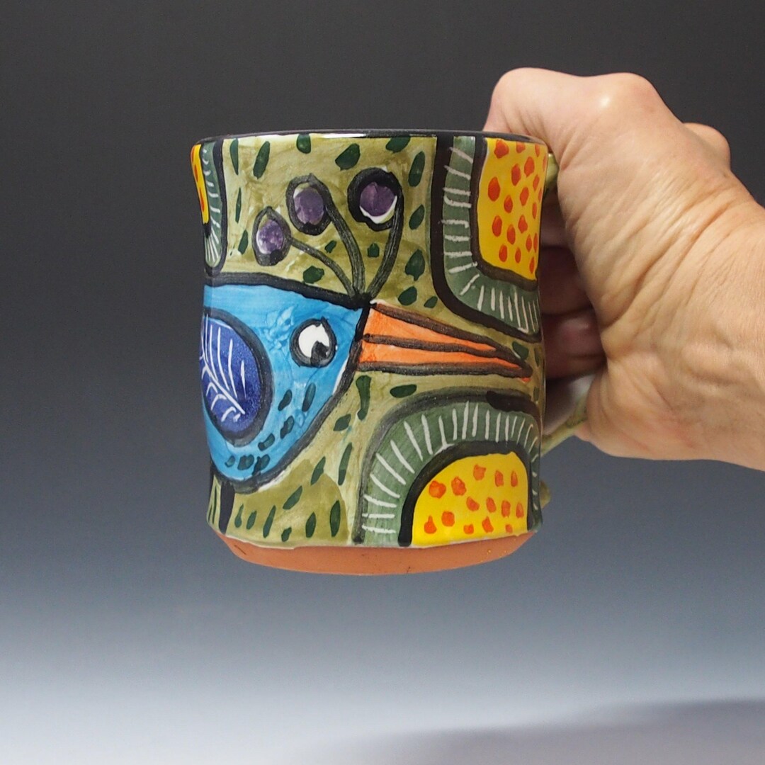 Whimsical Funky Blue Bird of Happiness Pottery Coffee or Tea Mug ...
