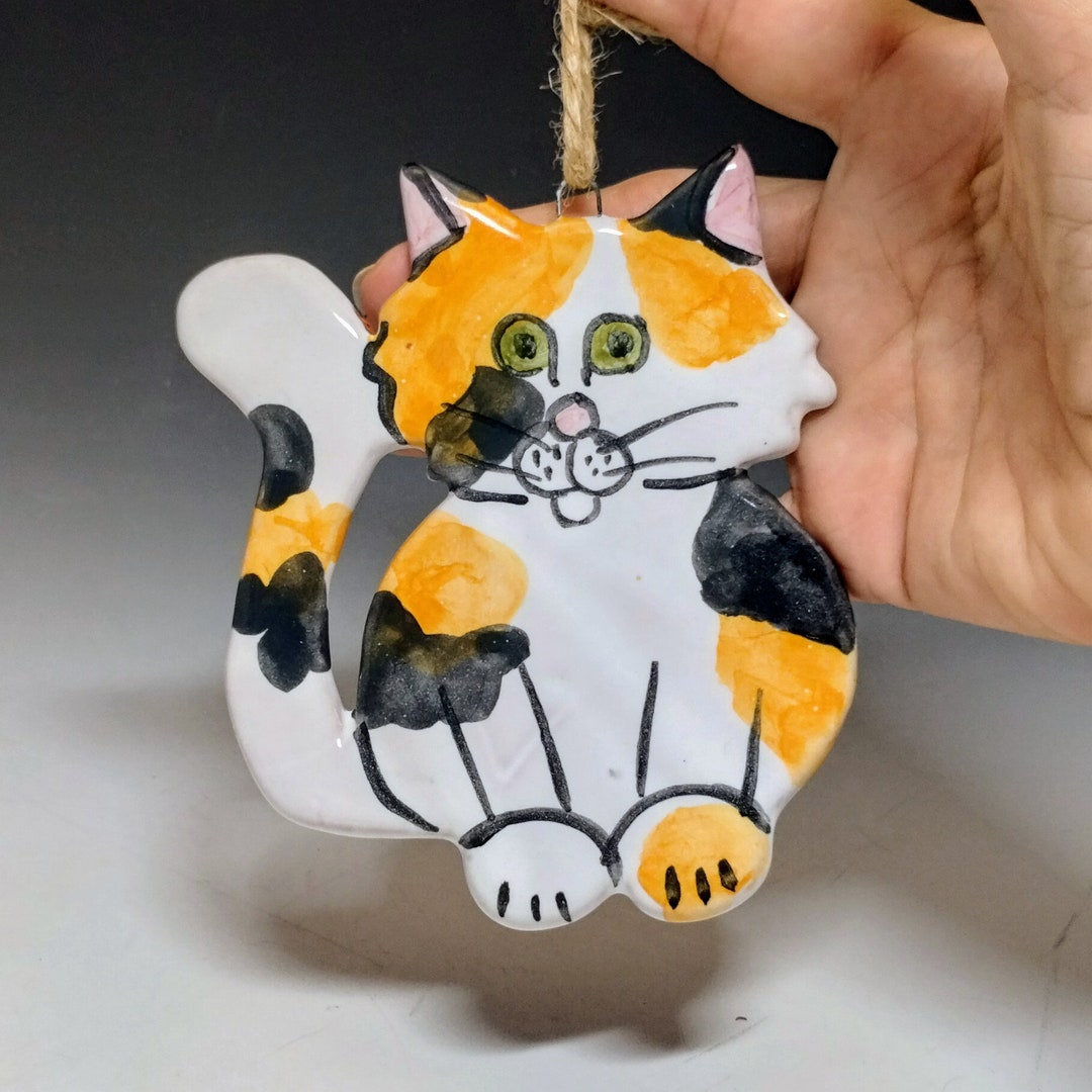 Light Calico Cat Pottery Ornaments for Wall Decoration or Holiday Tree ...