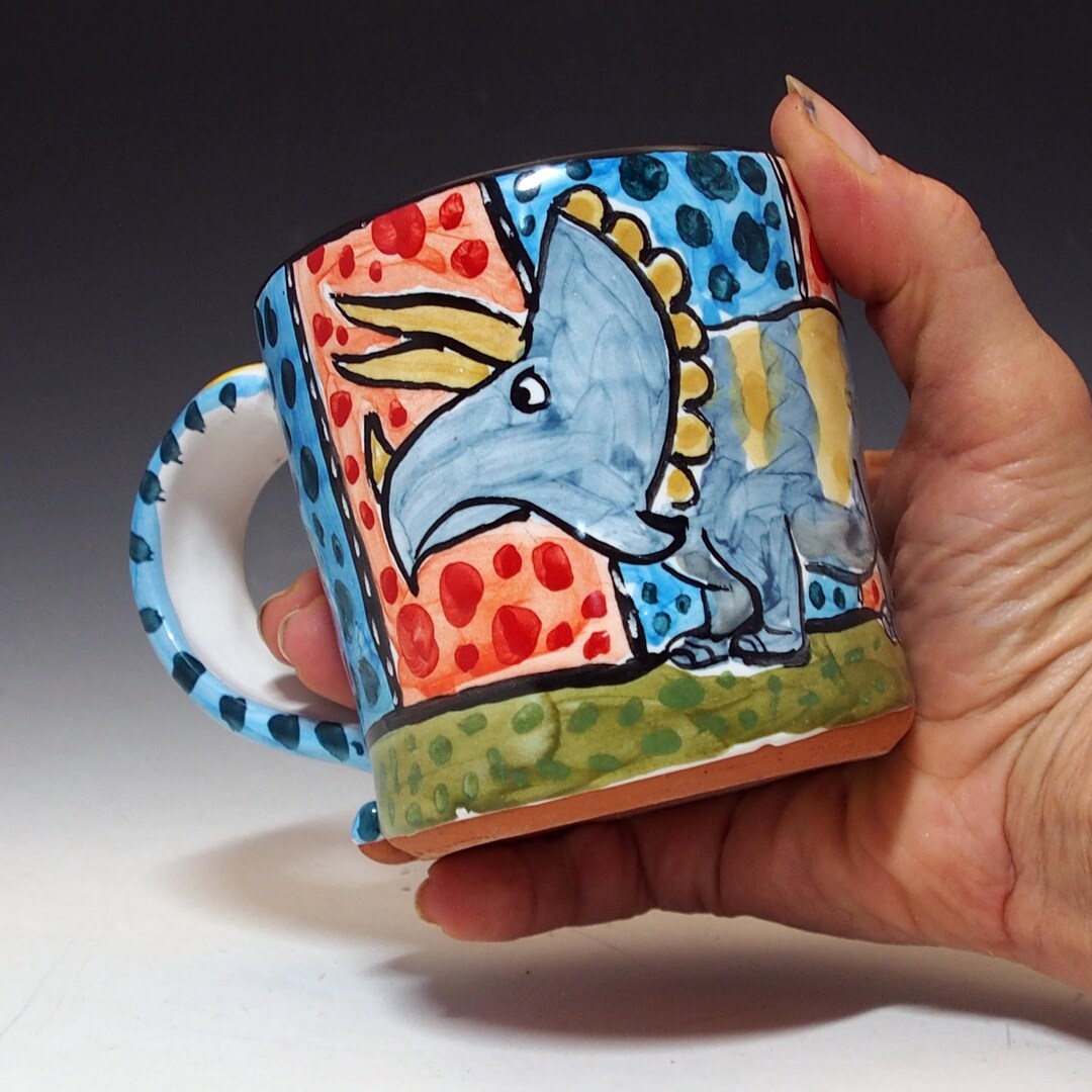 Handmade Triceratops Dinosaur Pottery Coffee Mug - Majolica - 8 Ounces ...