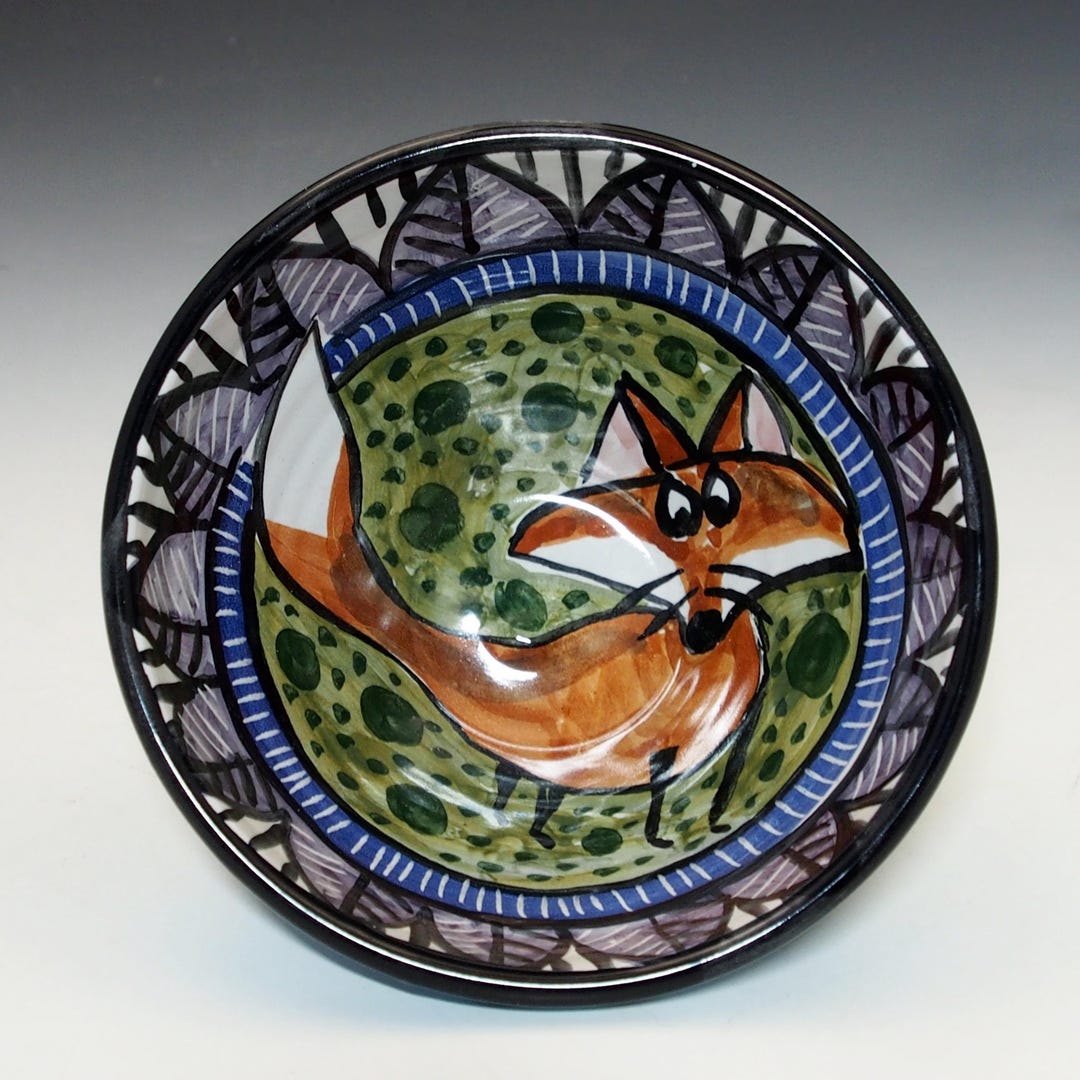Handmade Pottery Bowl: Brown Fox Majolica Woodland Dish - Etsy