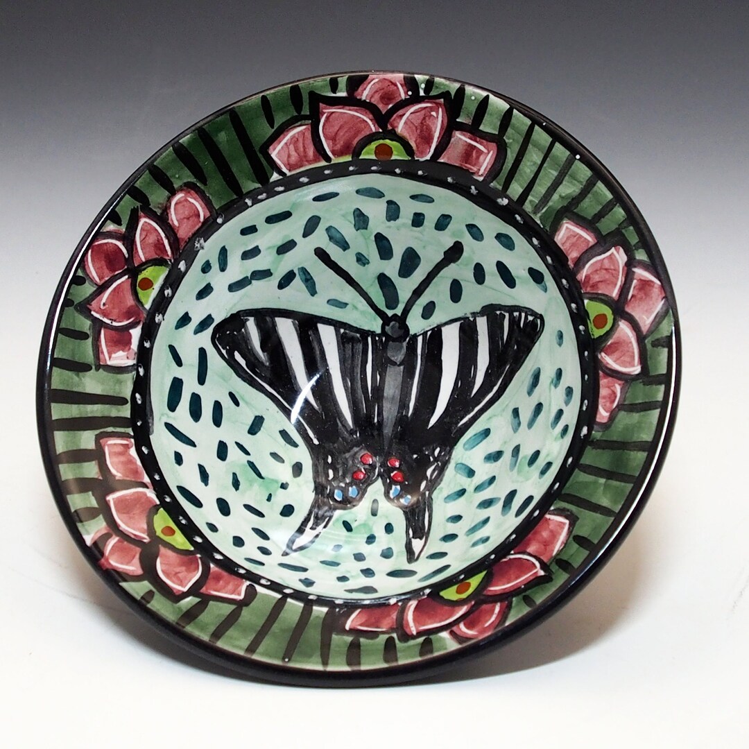 Zebra Swallowtail Butterfly Small Serving Pottery Bowl Handmade ...