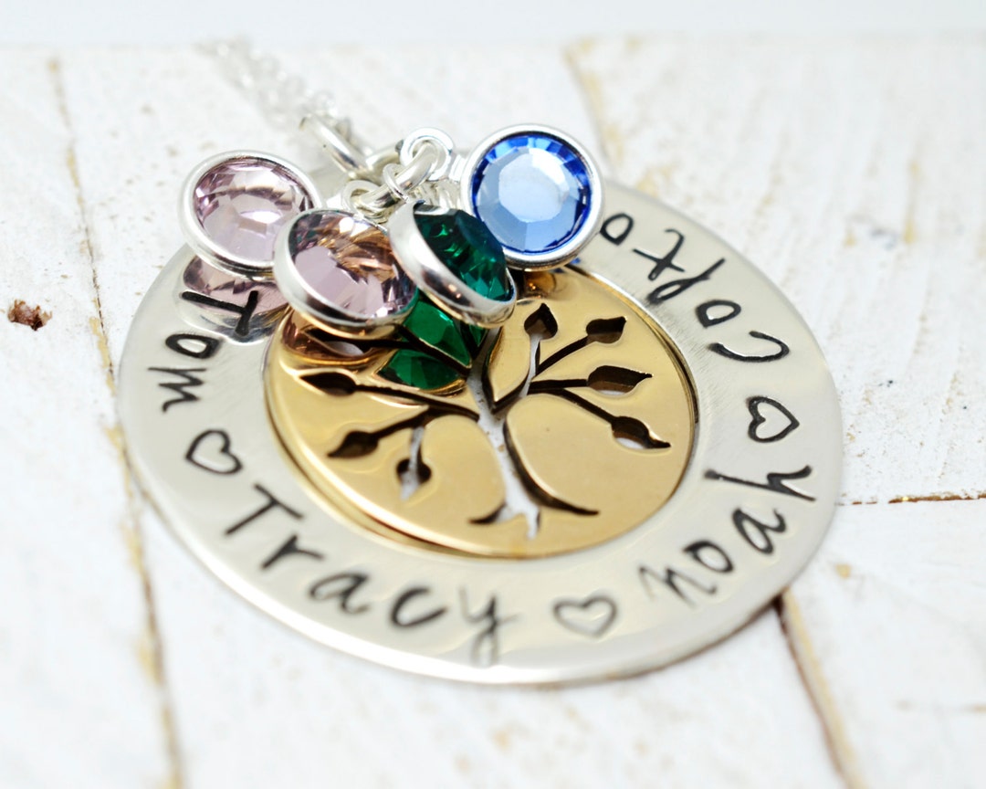 Personalized Two Tone Family Tree Necklace - Mother's Day Jewelry ...