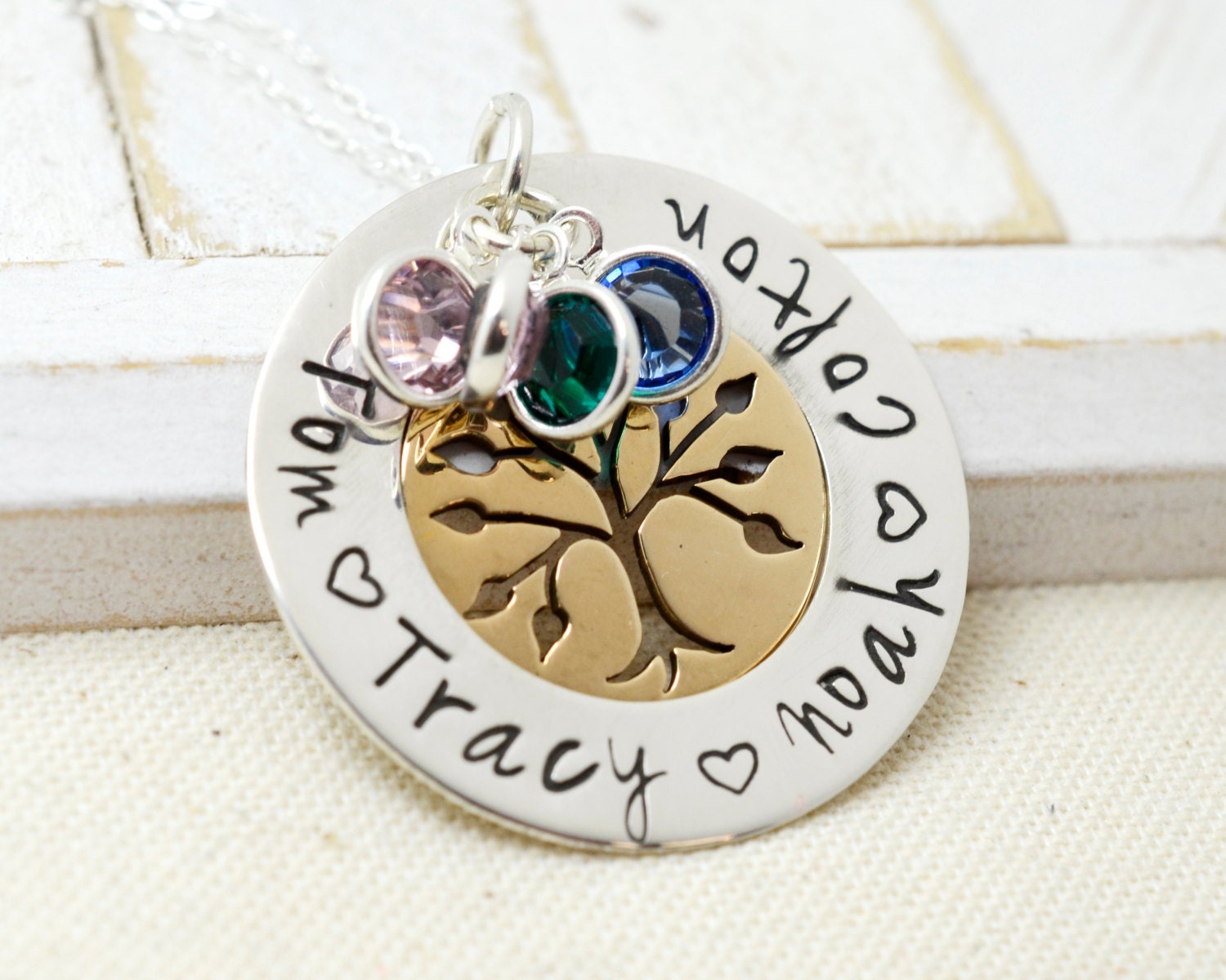 Personalized Two Tone Family Tree Necklace Mother's Day - Etsy