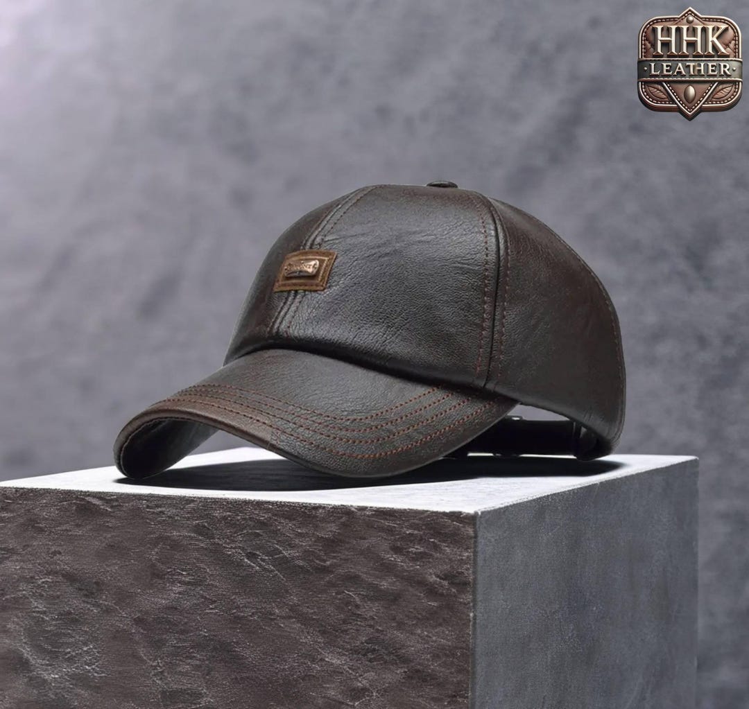 Leather Baseball Cap, Vintage Leather Cap, Leather Sports Cap, Genuine ...