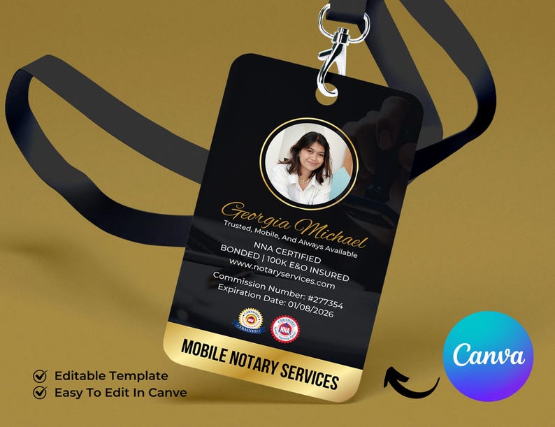 Professional Notary ID Badge, Notary Public Design, Notary ID Badge ...