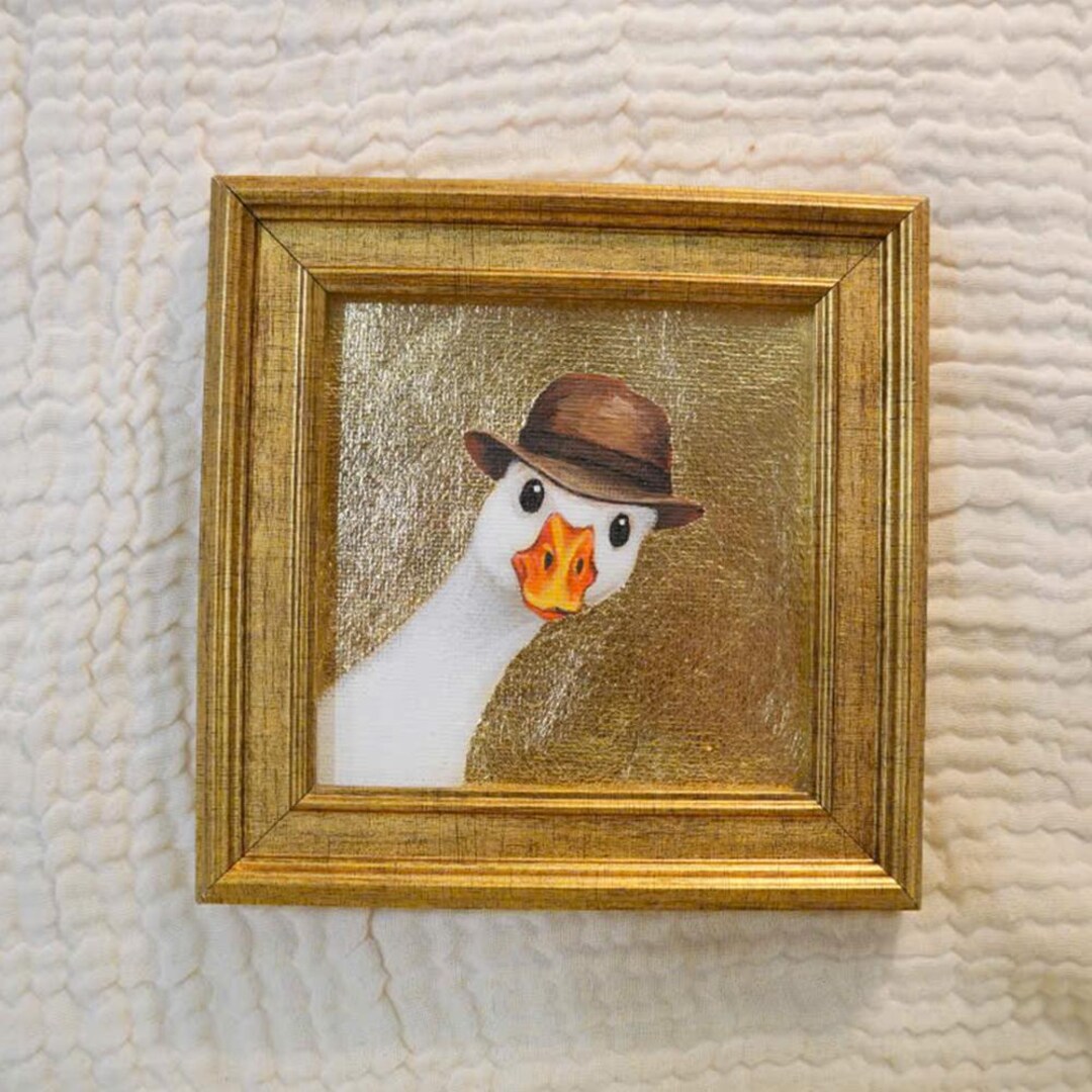 Cute Cowboy Goose Oil Painting Original Framed Painting White Geese ...