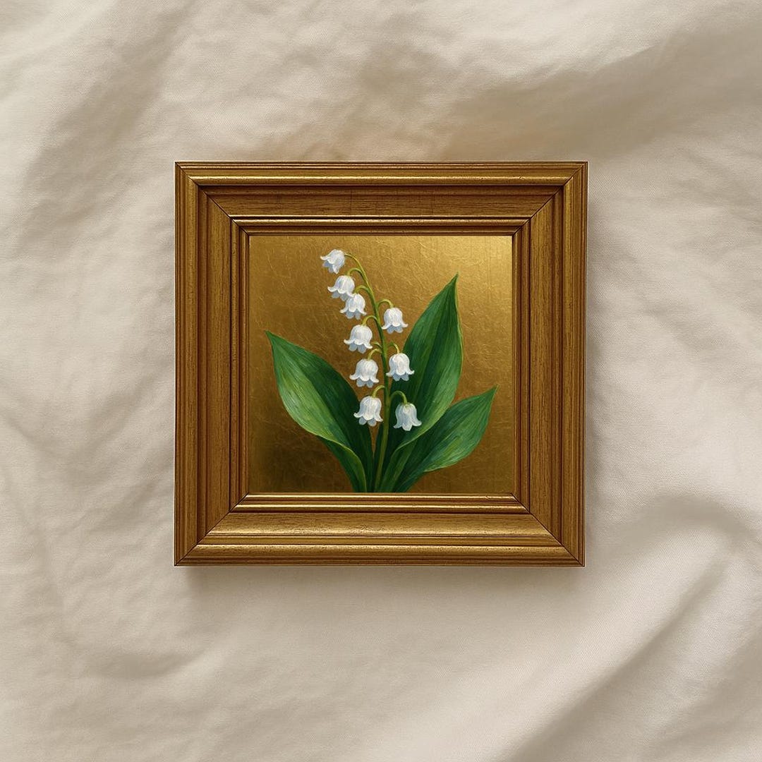 Lily of the Valley in Vintage Frame, 6x6 Inch With Gold Leaf Tiny ...