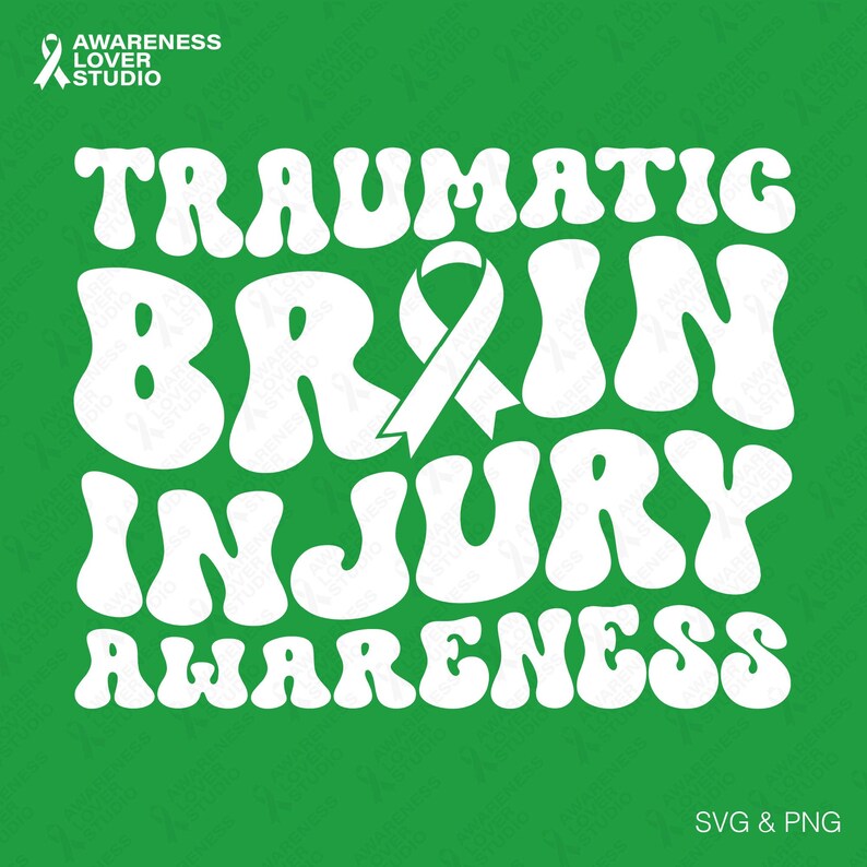 Traumatic Brain Injury Awareness SVG PNG: Retro Groovy Green Ribbon TBI ...
