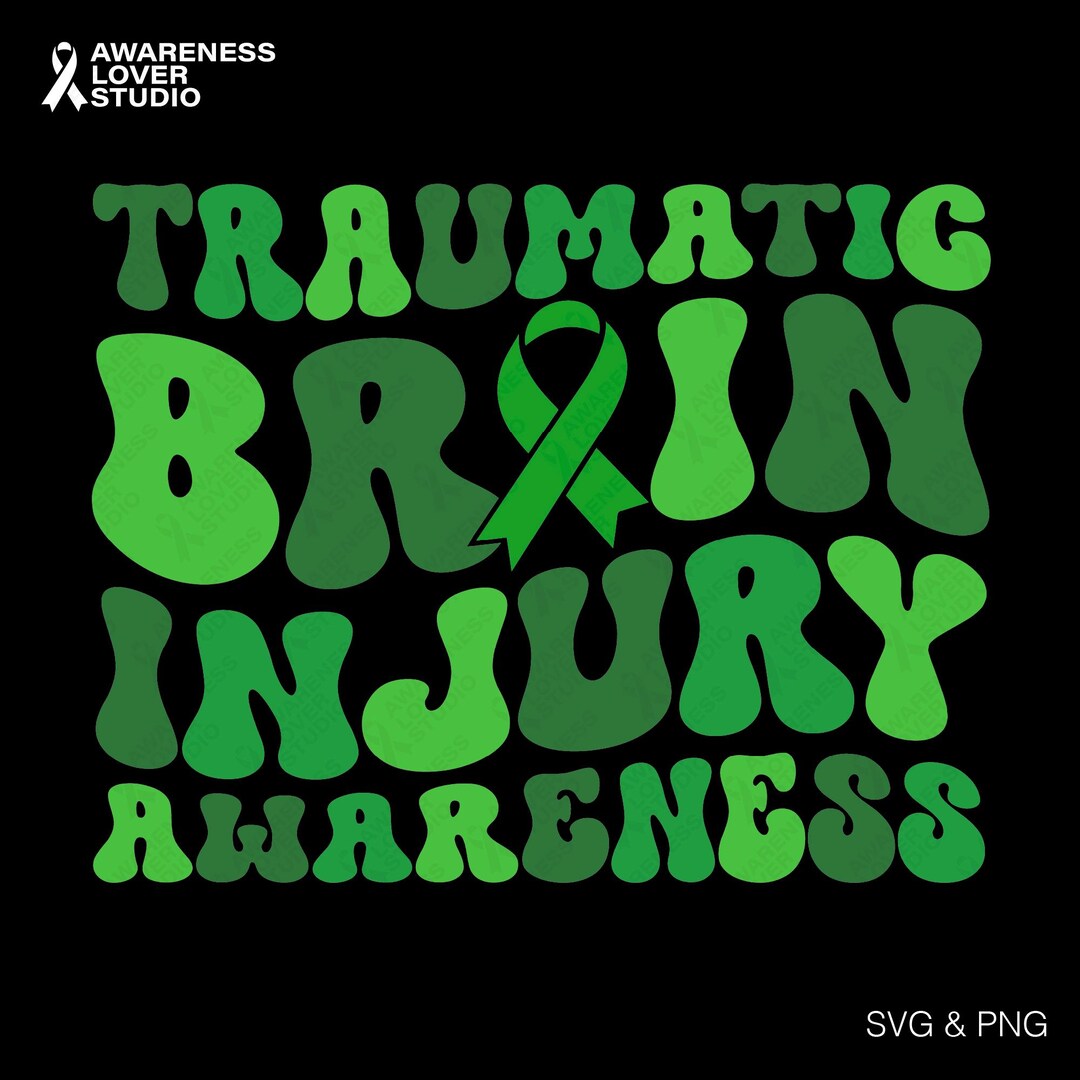 Traumatic Brain Injury Awareness SVG PNG: Retro Groovy Green Ribbon TBI ...