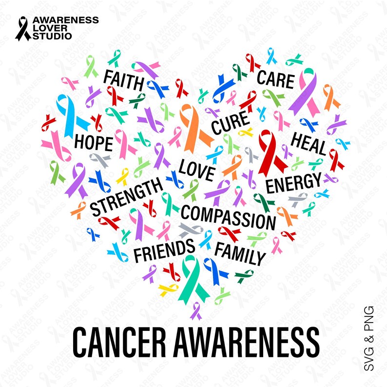 Cancer Ribbon SVG PNG: All Colors Support Awareness, Colorful Heart ...