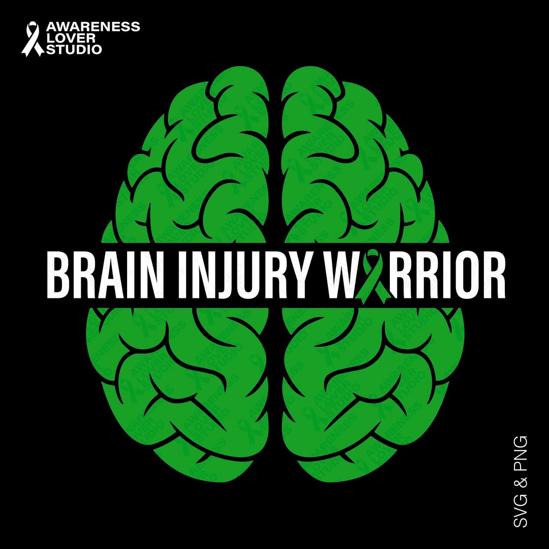 Brain Injury Warrior SVG PNG: TBI Support Green Ribbon Brain Trauma ...