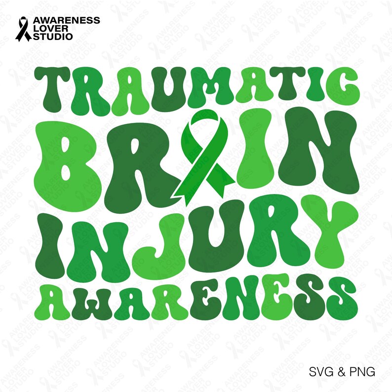 Traumatic Brain Injury Awareness SVG PNG: Retro Groovy Green Ribbon TBI ...