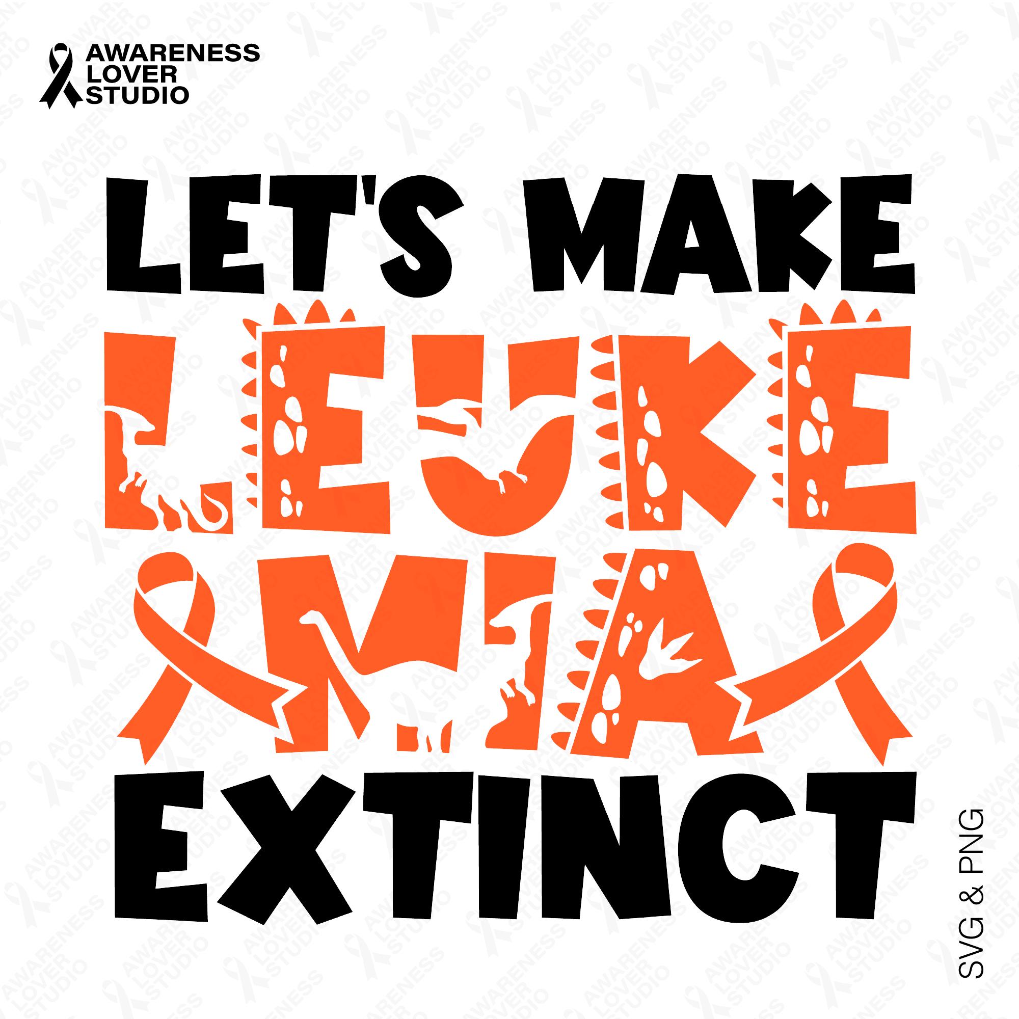Leukemia Awareness SVG PNG: Dinosaur Extinct Orange Ribbon Childhood ...