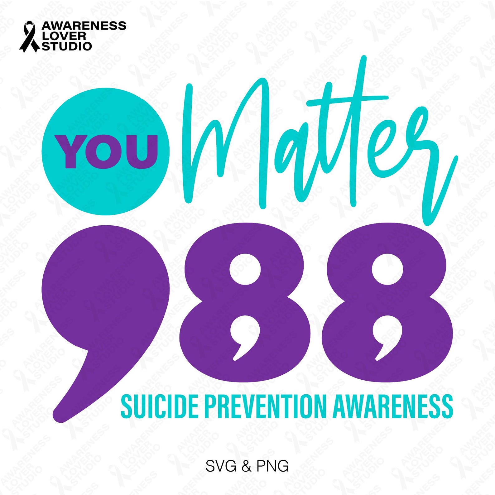 You Matter 988 Svg Png, Teal Purple Semicolon Svg, Suicide Prevention ...